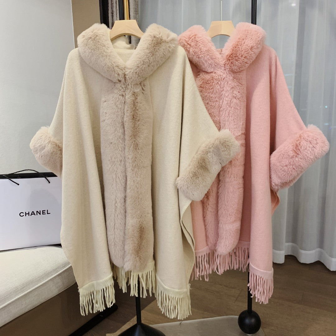 Buy Amelia Fleece Winter Capes With Fur Cap for Women Online in India ...