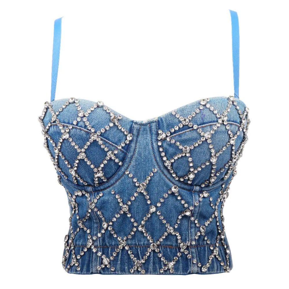 Buy Cassie Embellished Denim Bustier Top In Blue for Women Online in ...